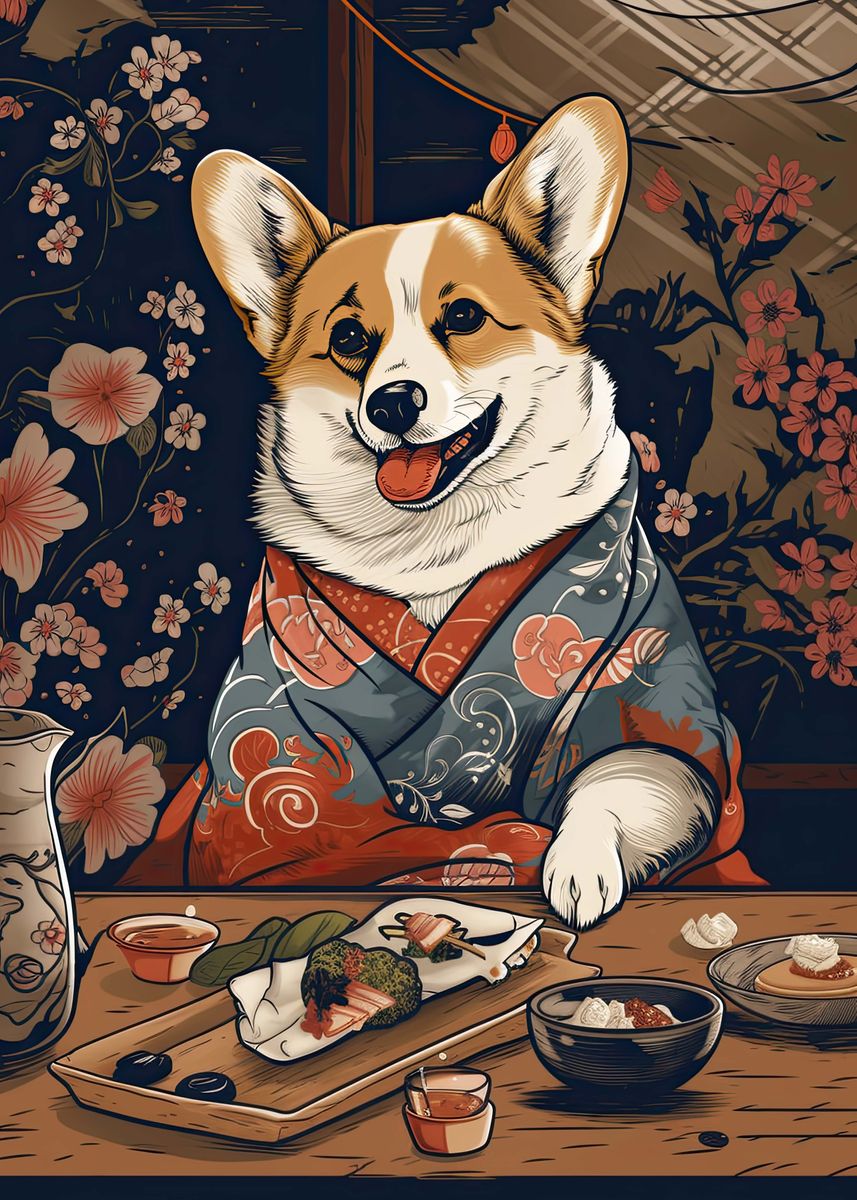 'Corgi Dog Japanese Food ' Poster by PetPrints | Displate