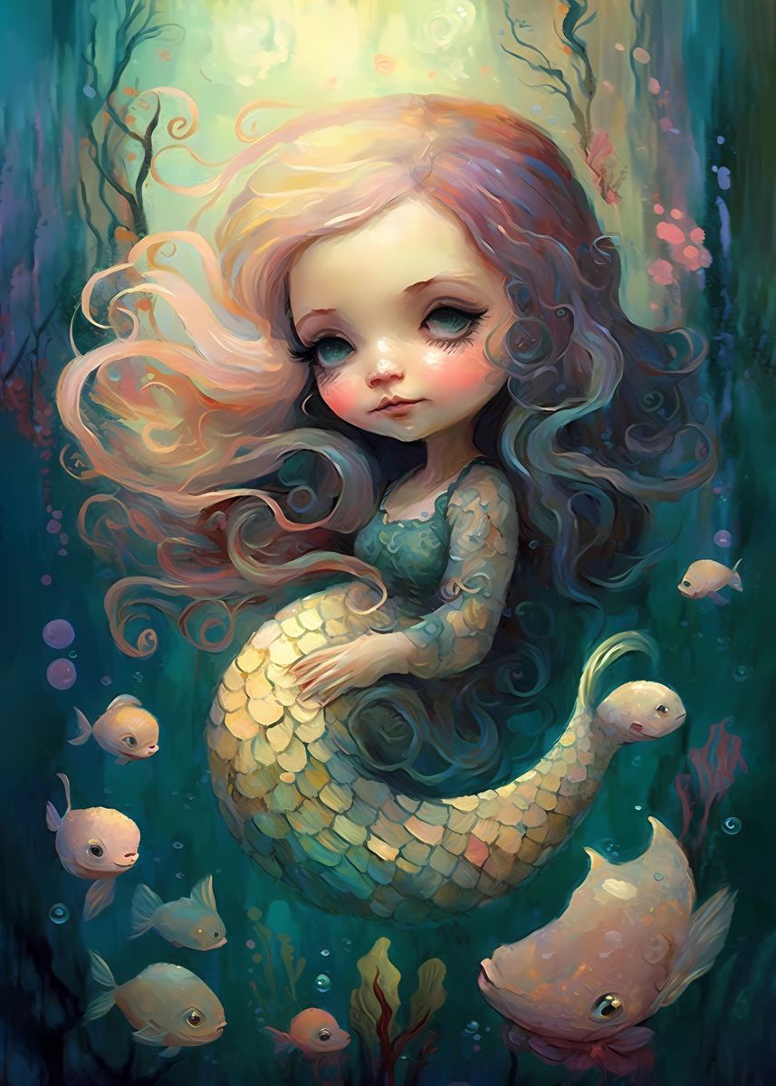 'Cute Mermaid' Poster, picture, metal print, paint by Connor Creative ...
