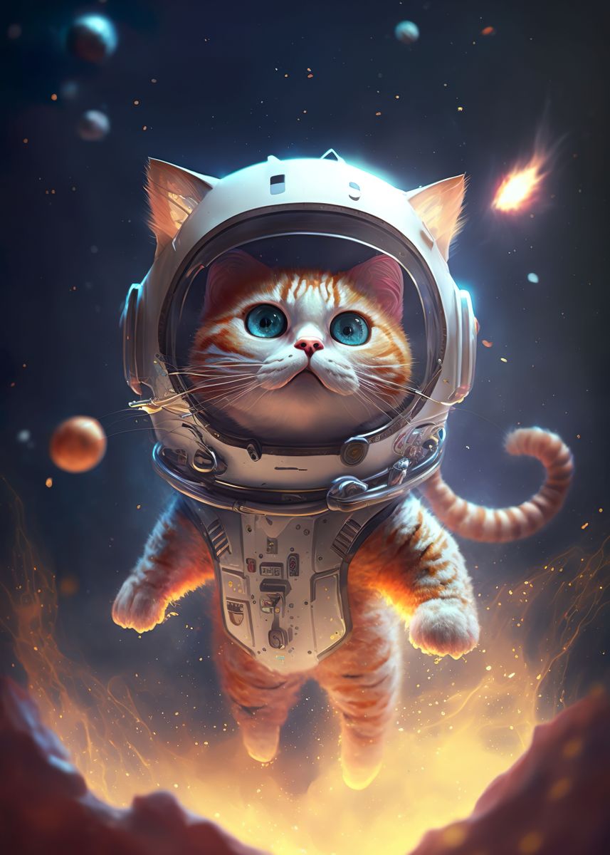 'Astronaut Space Cat' Poster, picture, metal print, paint by Dennex ...