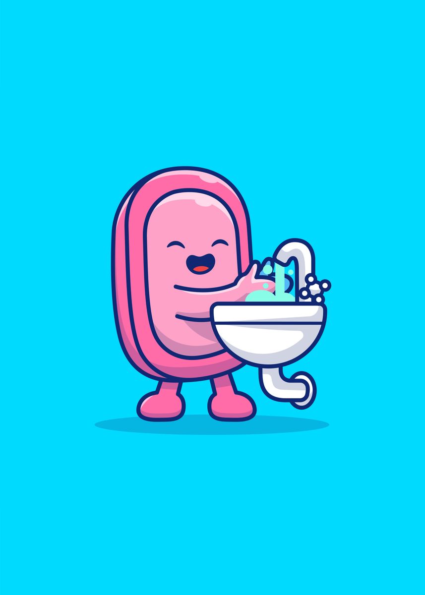 'Cute Soap Washing Hand ' Poster, picture, metal print, paint by ...