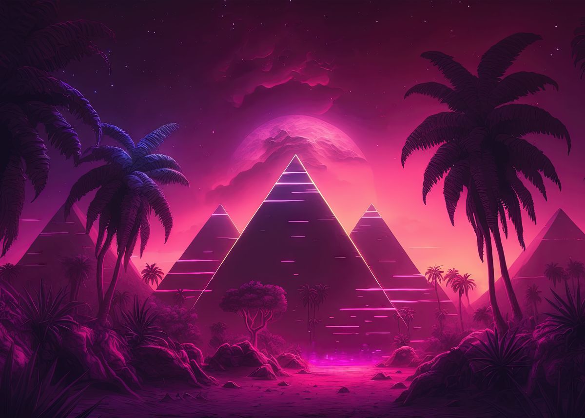 'Tropical Synthwave Jungle' Poster by MulletMonkey | Displate