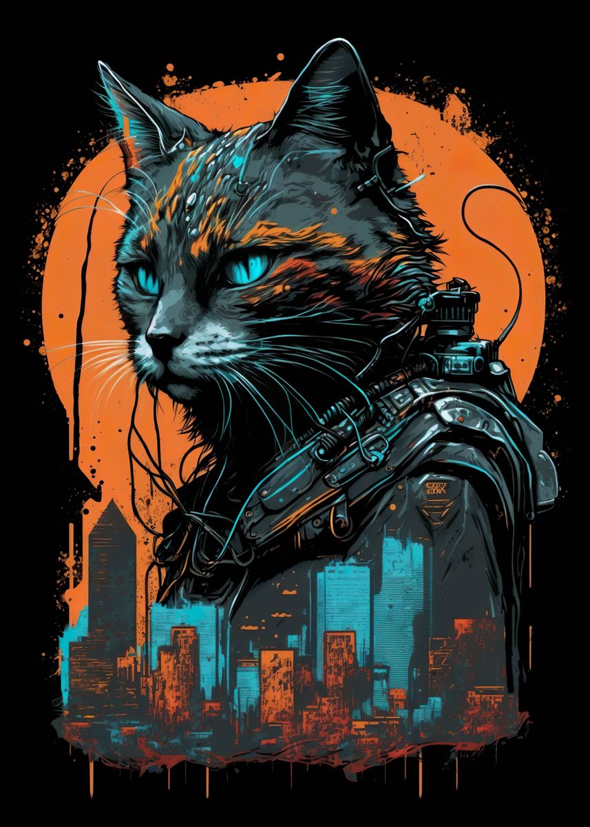 'cute cat Cyberpunk Game' Poster, picture, metal print, paint by ...