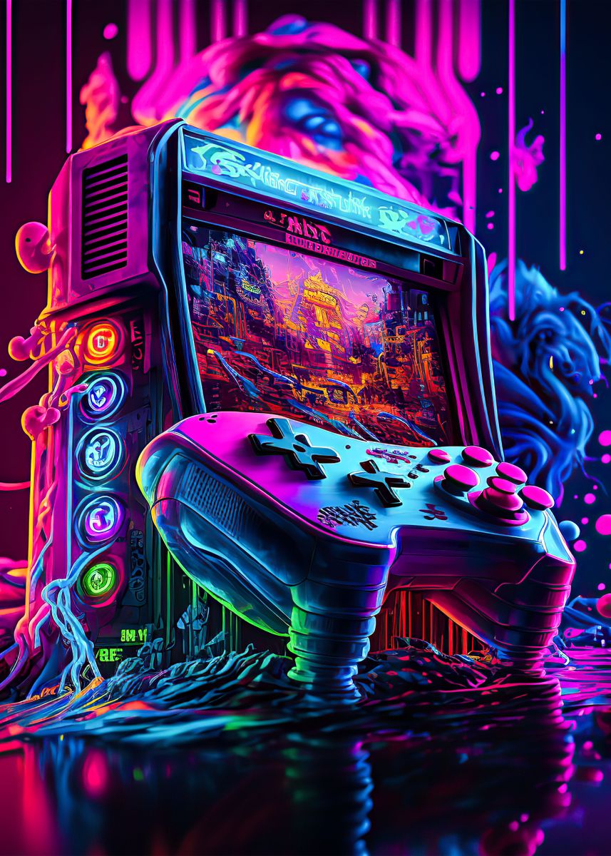'Neon game' Poster, picture, metal print, paint by Anime Poster | Displate