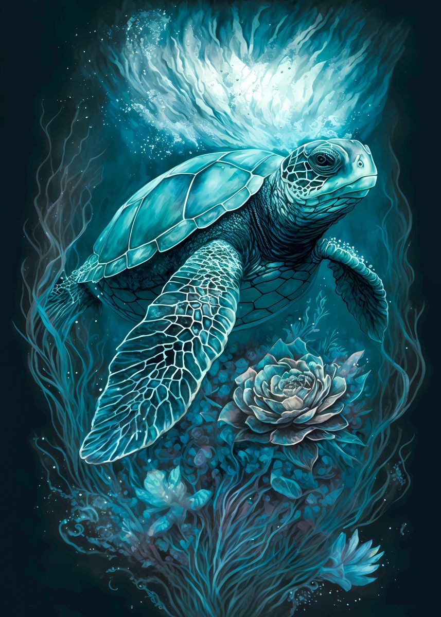 'Turtle Mythical' Poster, picture, metal print, paint by Adam Decor | Displate