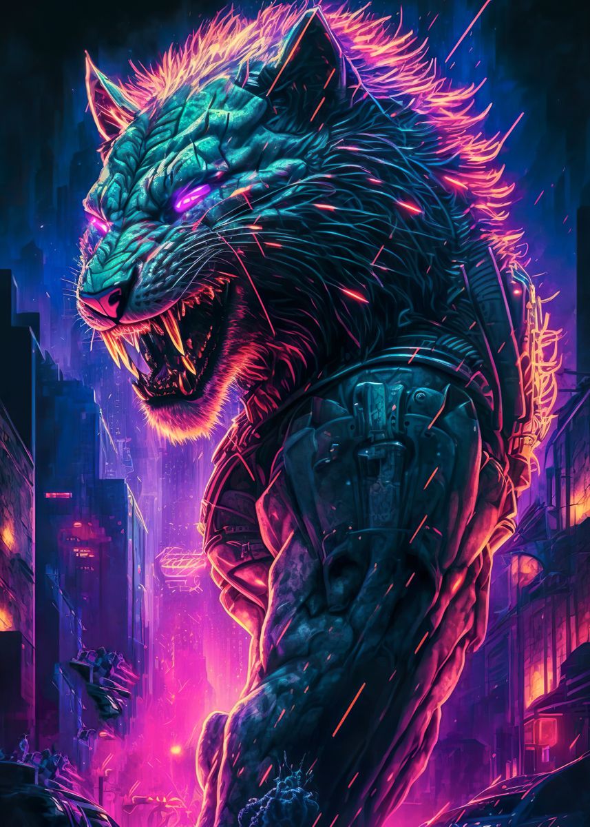 'Lion Human Cyberpunk' Poster, picture, metal print, paint by HUMANIMAL ...