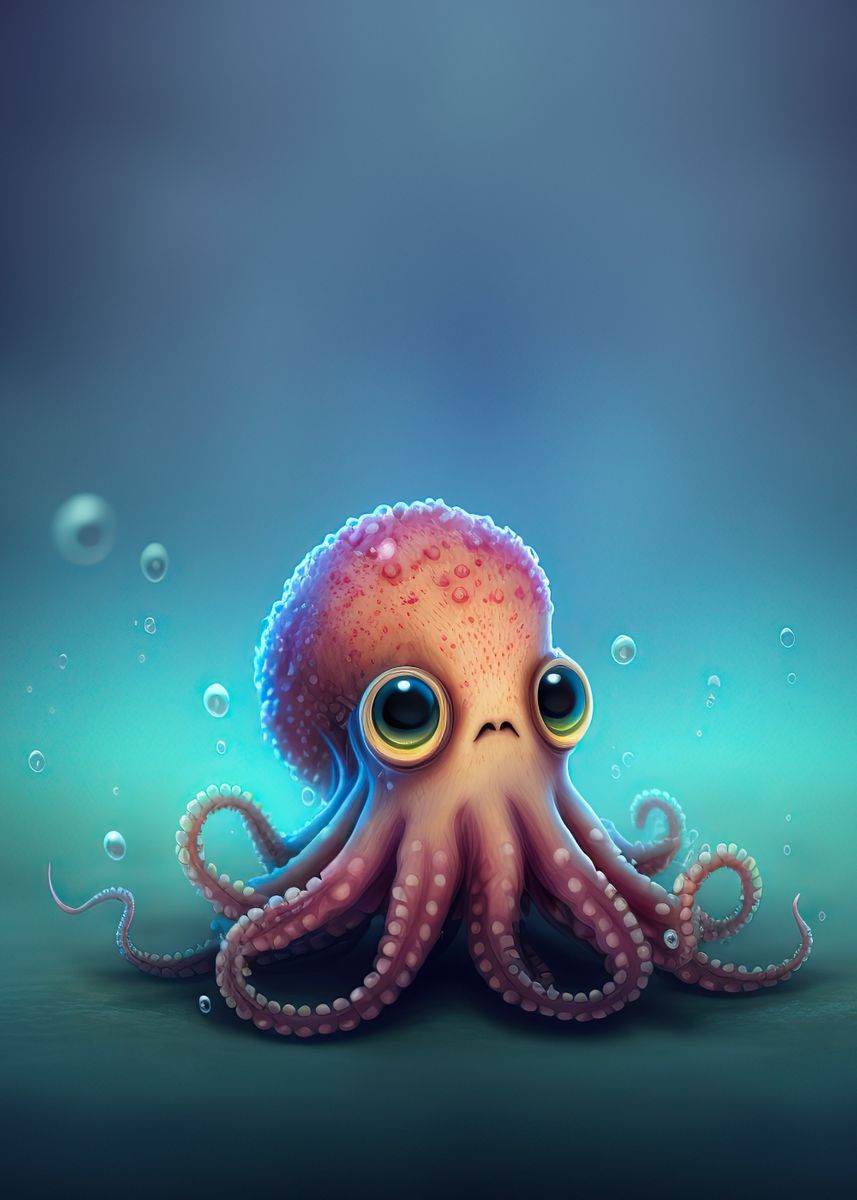 'Cute space squid' Poster, picture, metal print, paint by NeoRowe ...