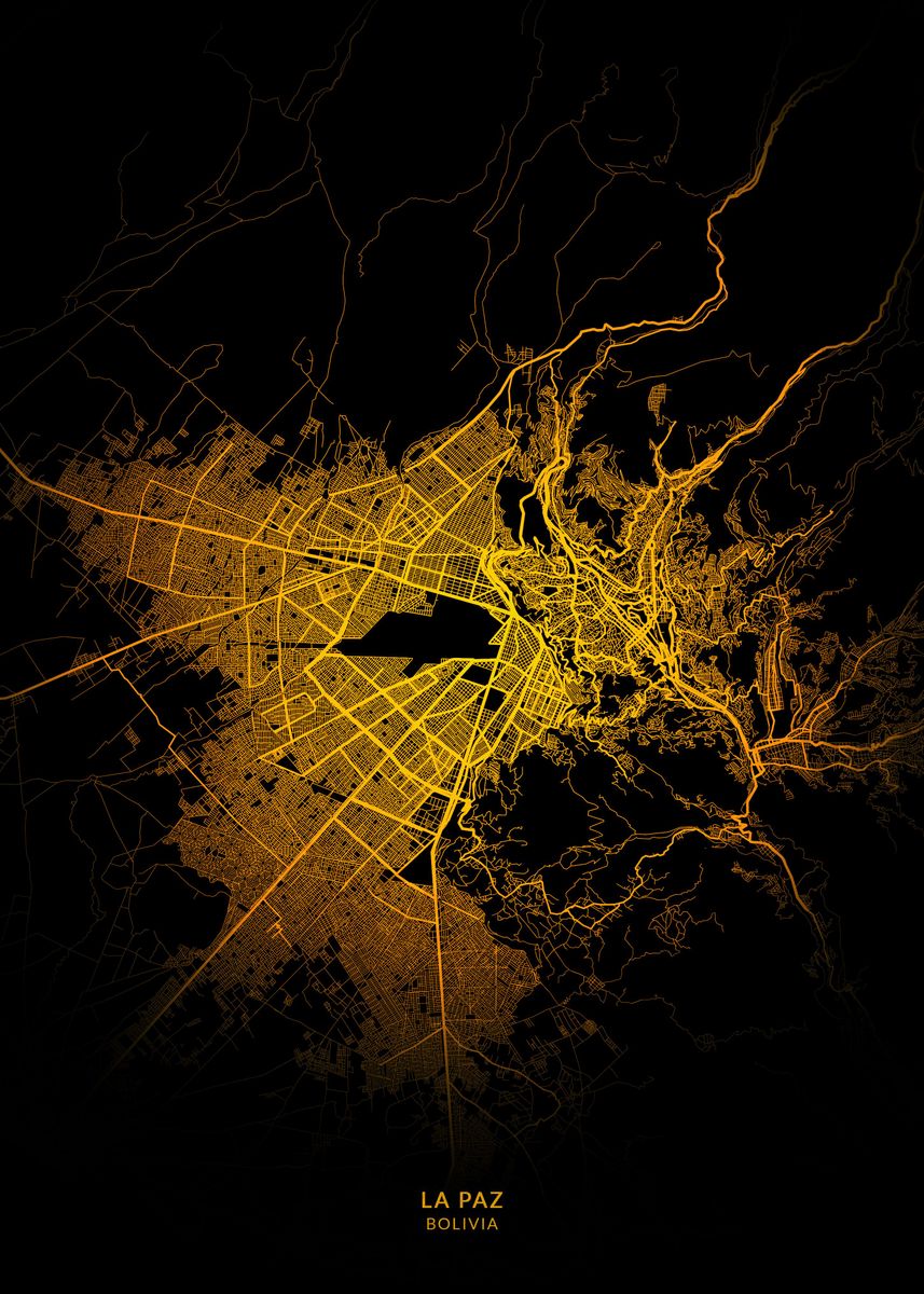 'La Paz City Map Gold' Poster, picture, metal print, paint by Trulaf Design | Displate