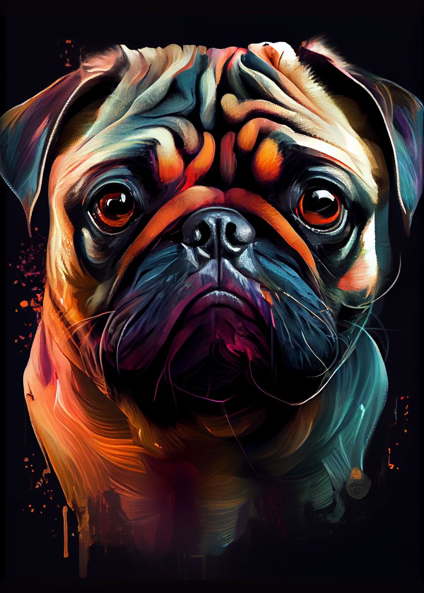 'Pug Dog Drawn' Poster, picture, metal print, paint by DecoyDesign ...