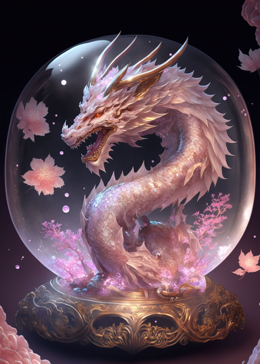 'cherry blossom dragon' Poster, picture, metal print, paint by Coral Blackwell | Displate