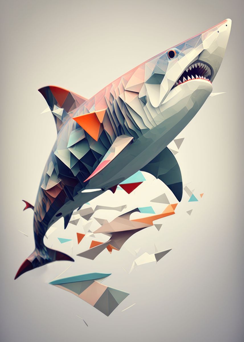'Abstract Geometric Shark' Poster, picture, metal print, paint by Usama ...