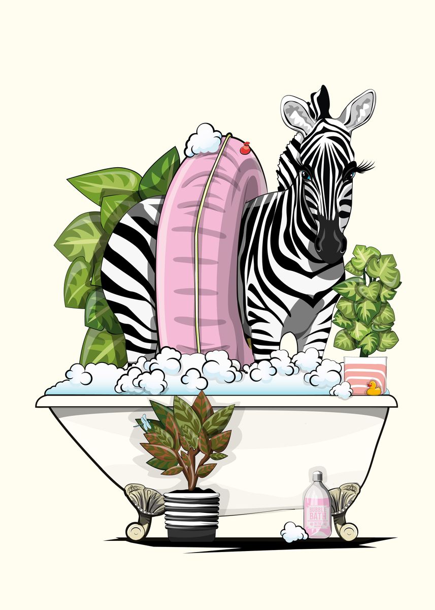 'Zebra in the Bath' Poster, picture, metal print, paint by ...