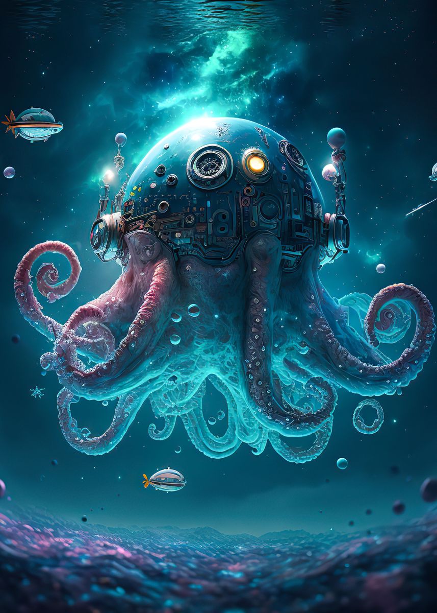 'Space Squids ' Poster, picture, metal print, paint by lauren akaety ...