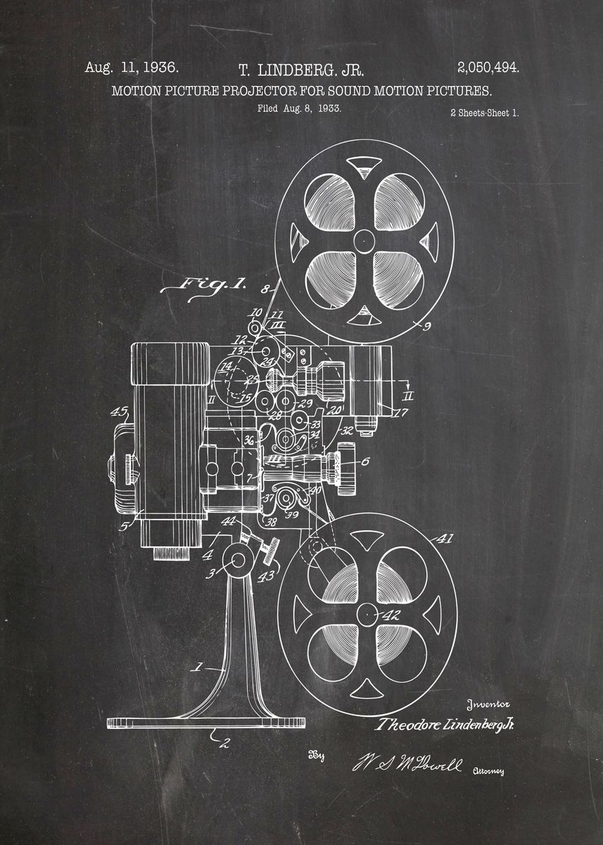 'motion picture projector' Poster, picture, metal print, paint by ...