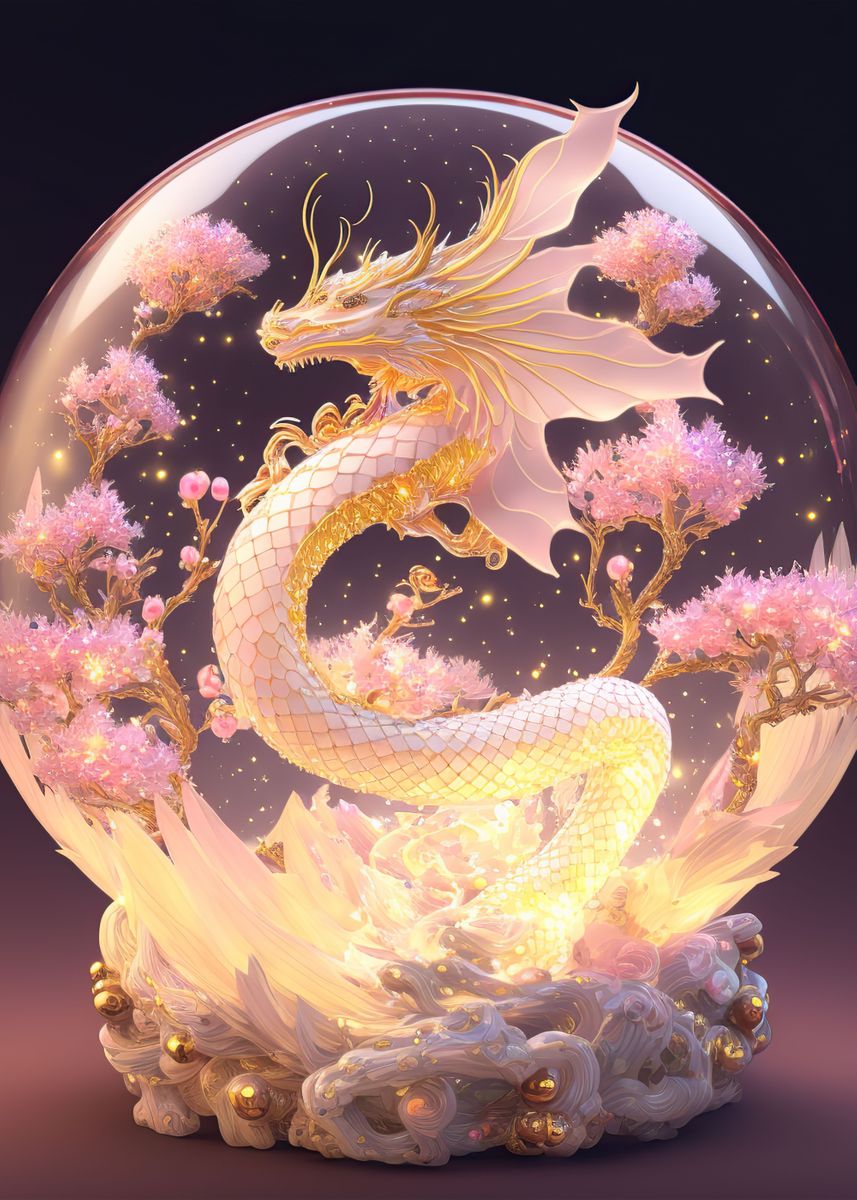 'cherry blossom dragon' Poster, picture, metal print, paint by Coral Blackwell | Displate