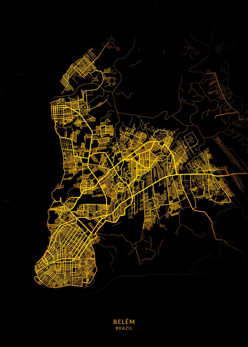 'Belem City Map Gold' Poster, picture, metal print, paint by Trulaf ...