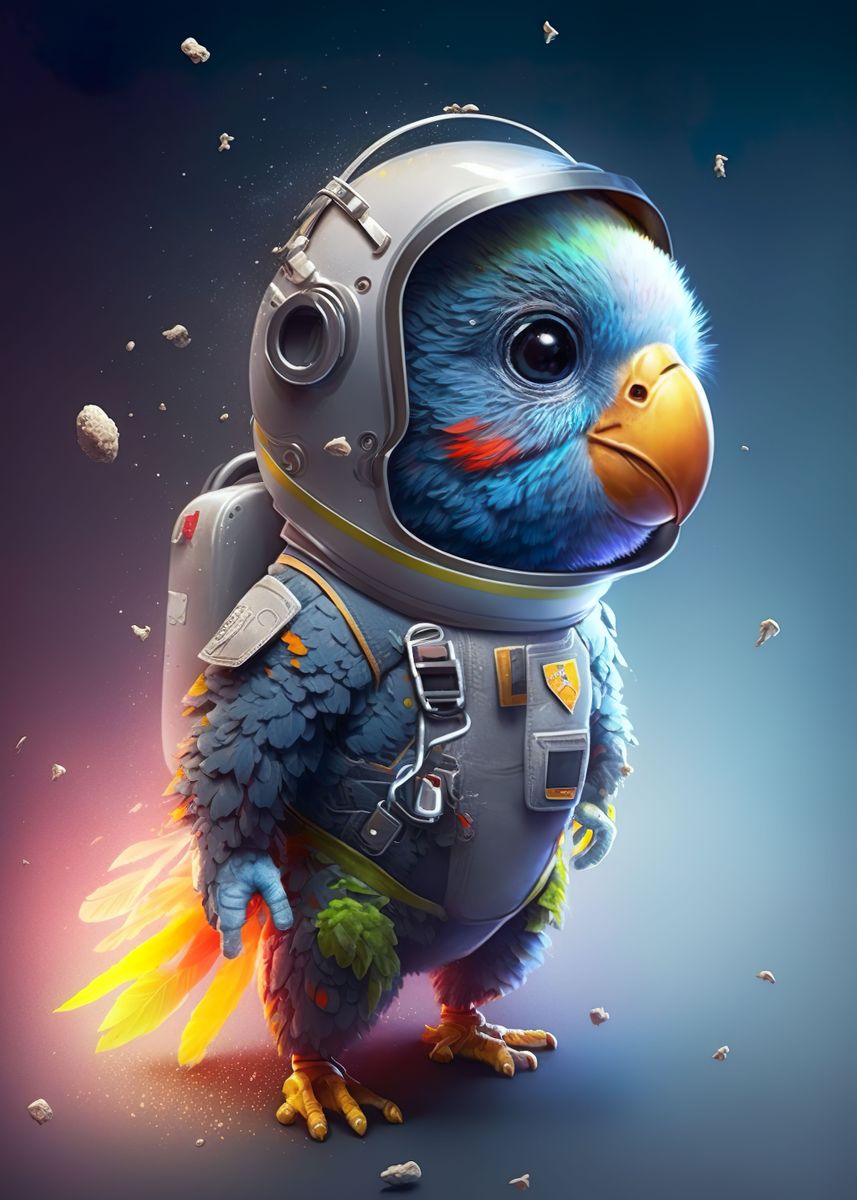 'Astronaut Space Parrot' Poster, picture, metal print, paint by Dennex ...