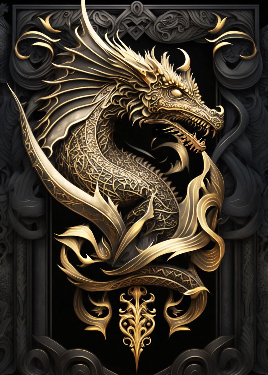 'Fabled Dragon Art Deco' Poster, picture, metal print, paint by Luong ...