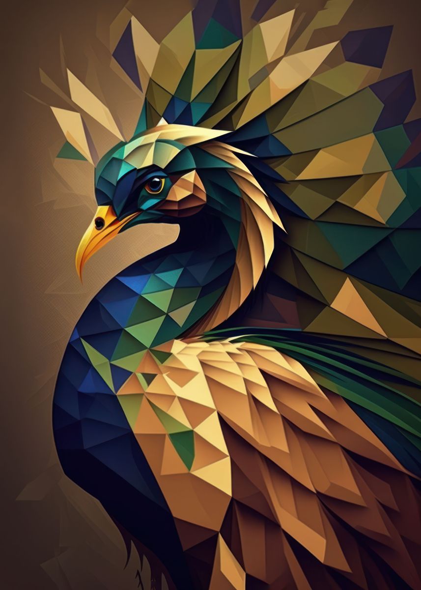'Abstract Geometric Peacock' Poster, picture, metal print, paint by ...