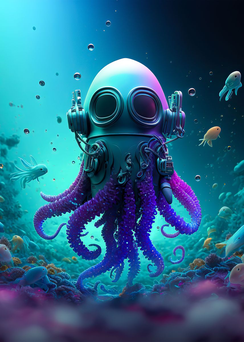 'Space Squids ' Poster, picture, metal print, paint by lauren akaety ...