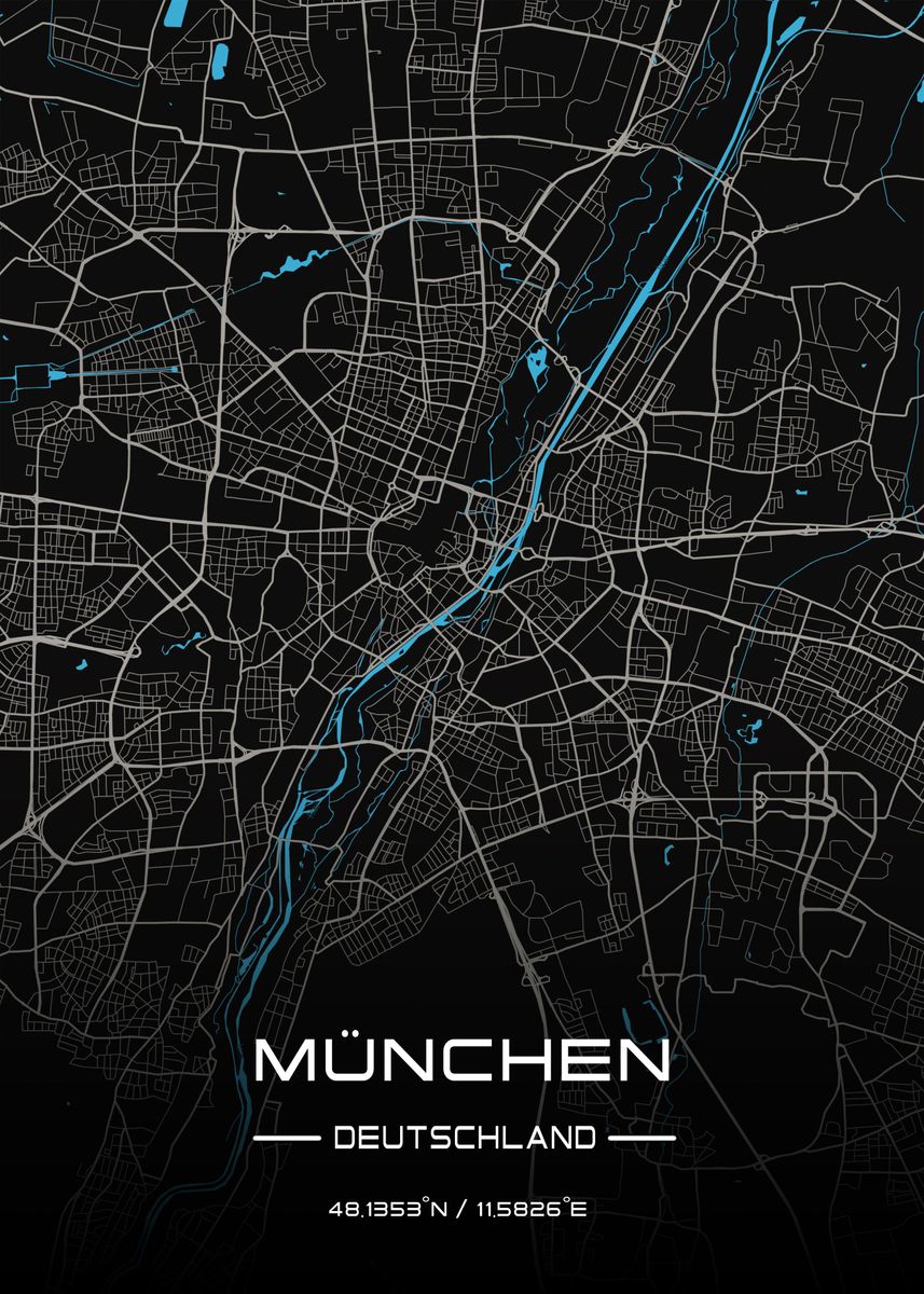 'Munich Street Map' Poster, picture, metal print, paint by Christian ...