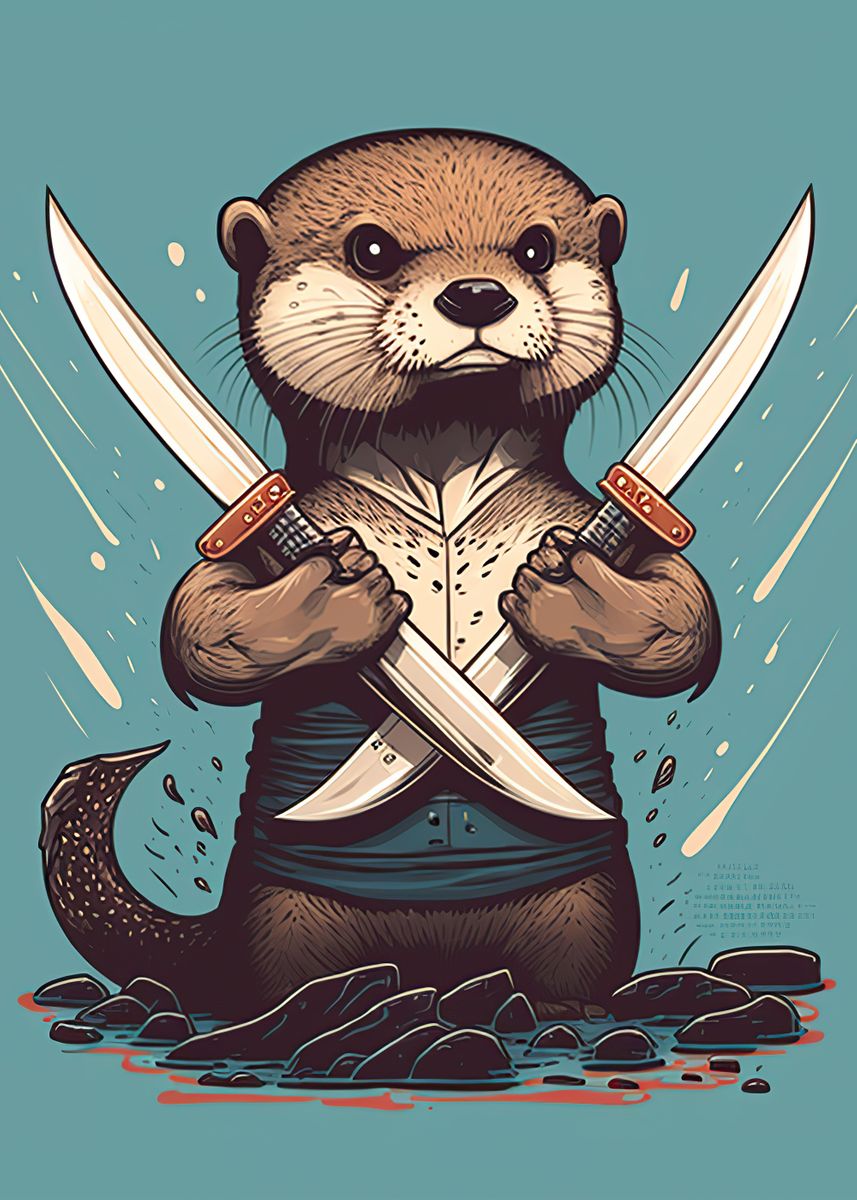 'Otter Warrior Chibi' Poster, picture, metal print, paint by Elly ...