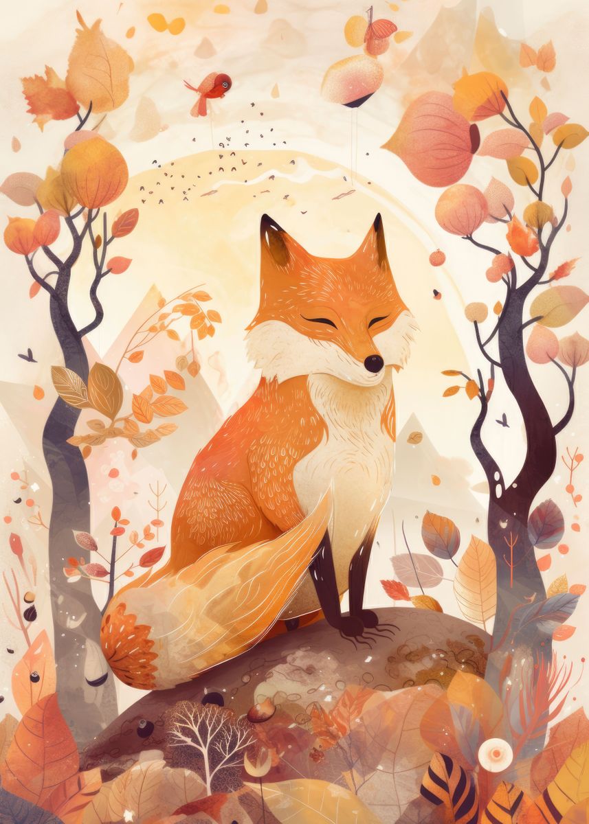 'Orange Fox Illustration' Poster, picture, metal print, paint by Steven ...