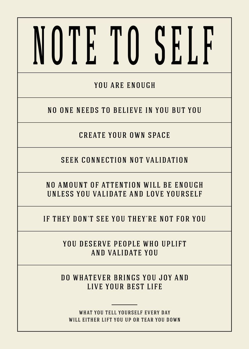 'Note To Self' Poster, picture, metal print, paint by Five Senses Art ...