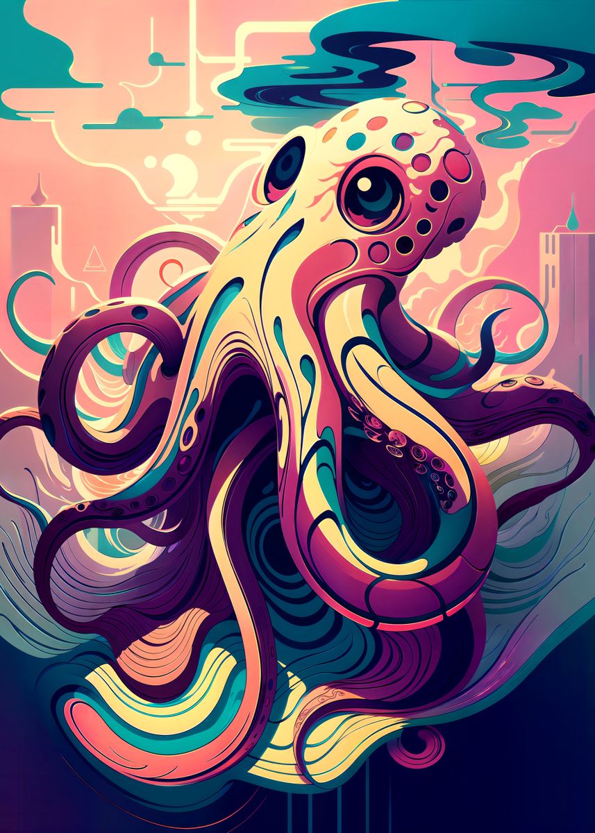 'Octo' Poster, picture, metal print, paint by Machine Delusions | Displate