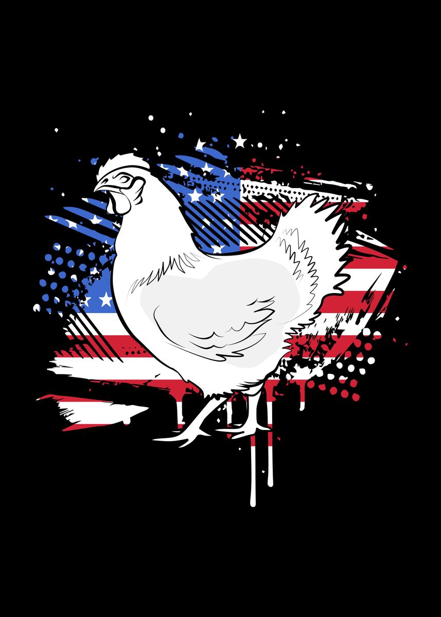 'Chicken US Flag' Poster, picture, metal print, paint by FunnyGifts ...