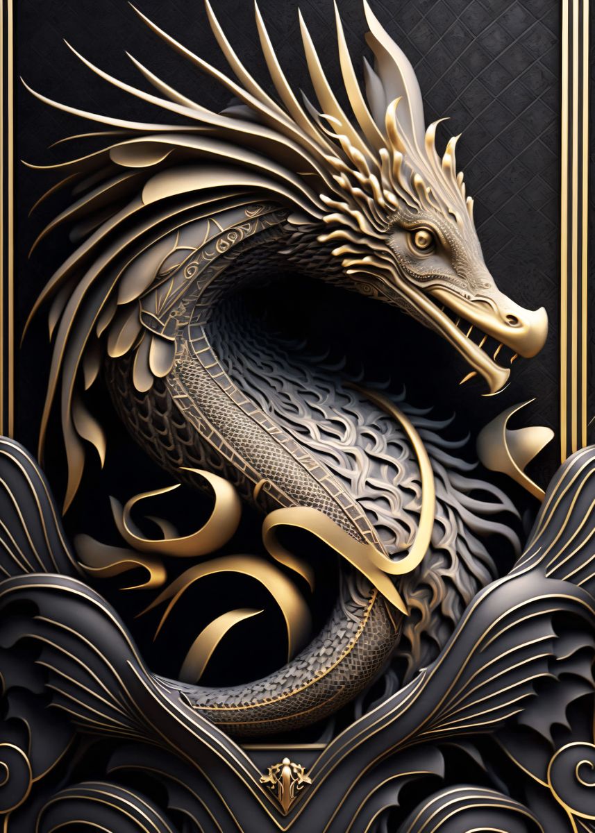 'Powerful Dragon Art Deco' Poster by Luong Phat | Displate