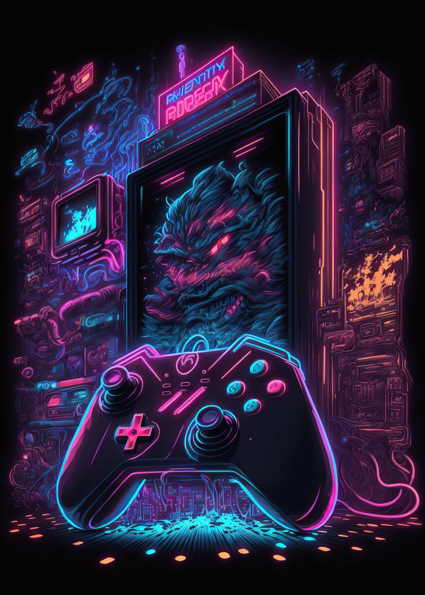 'Neon game ' Poster, picture, metal print, paint by Anime Poster | Displate