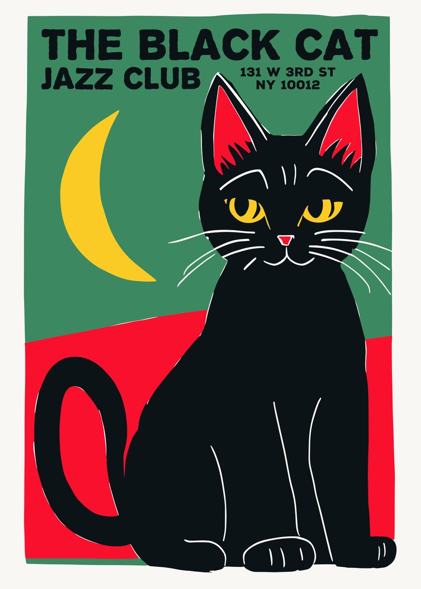 'The Black Cat Jazz Club' Poster, picture, metal print, paint by BluePinkPanther | Displate