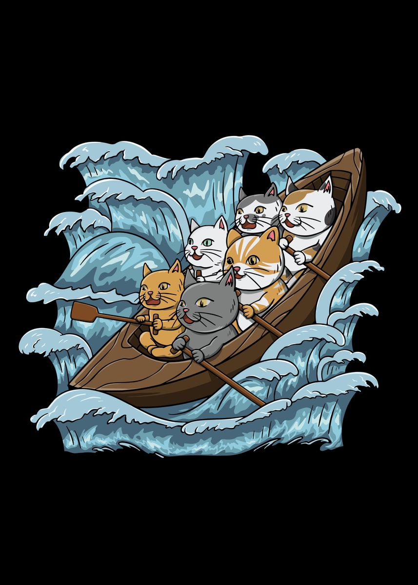 'Paddle Boat Cats Designs' Poster, picture, metal print, paint by ...