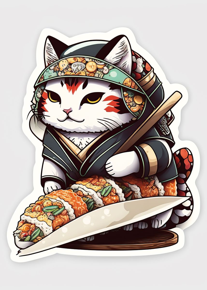 'Sushi Cat Chef Japan' Poster, picture, metal print, paint by ...