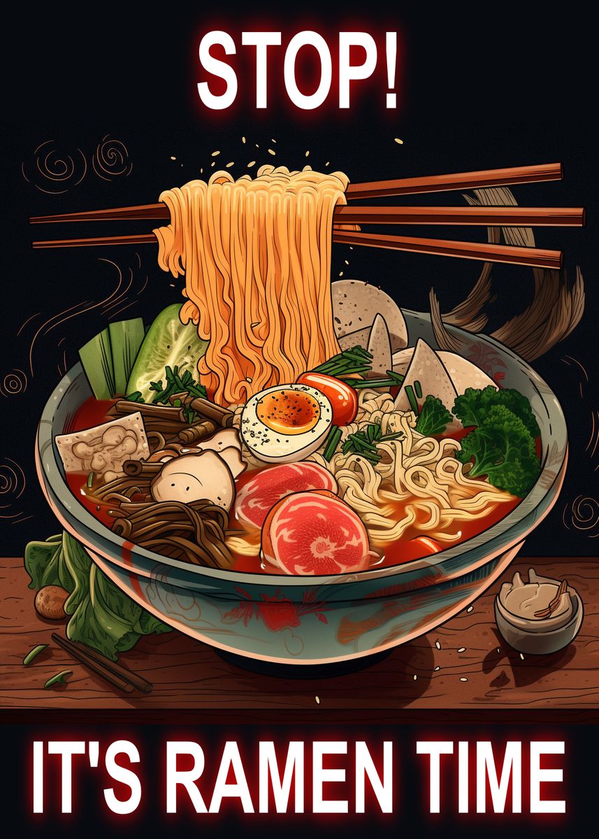'Ramen Revelry' Poster, picture, metal print, paint by Izakki | Displate