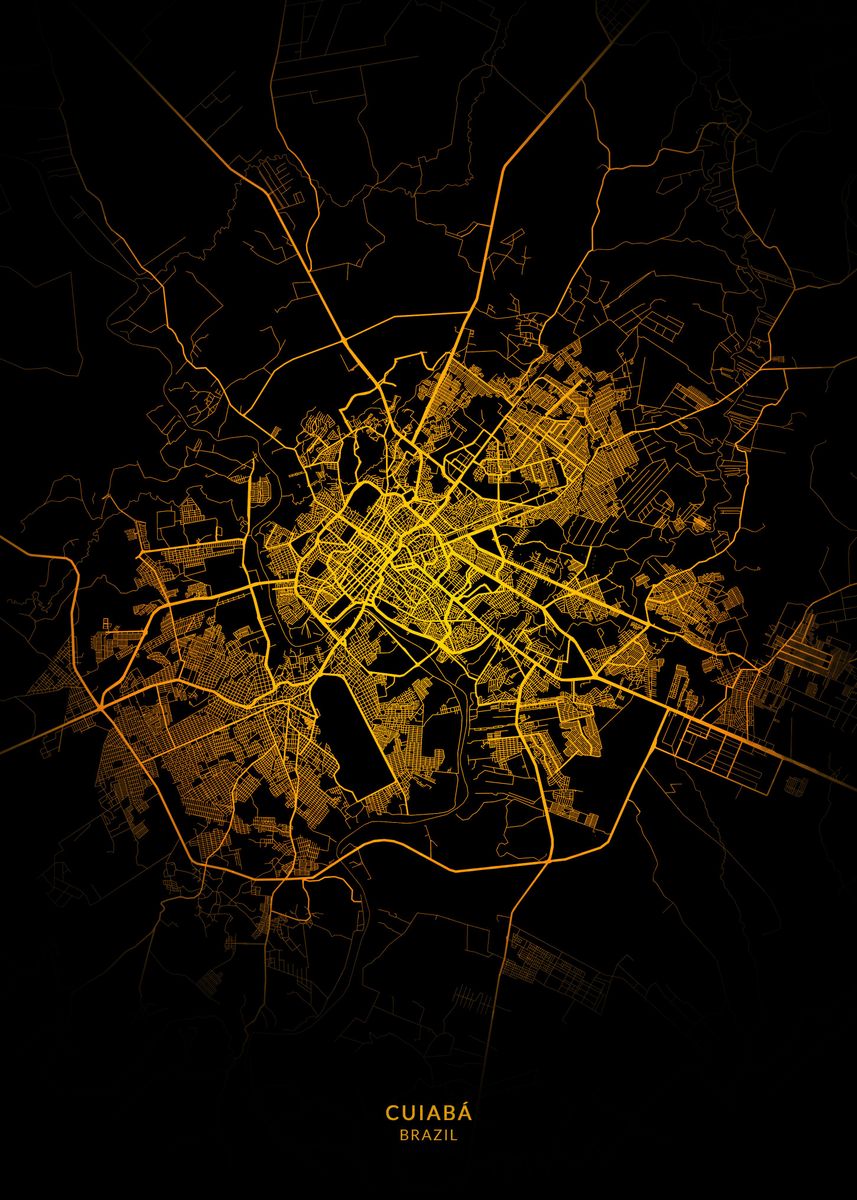 'Cuiaba City Map Gold' Poster by Trulaf Design | Displate