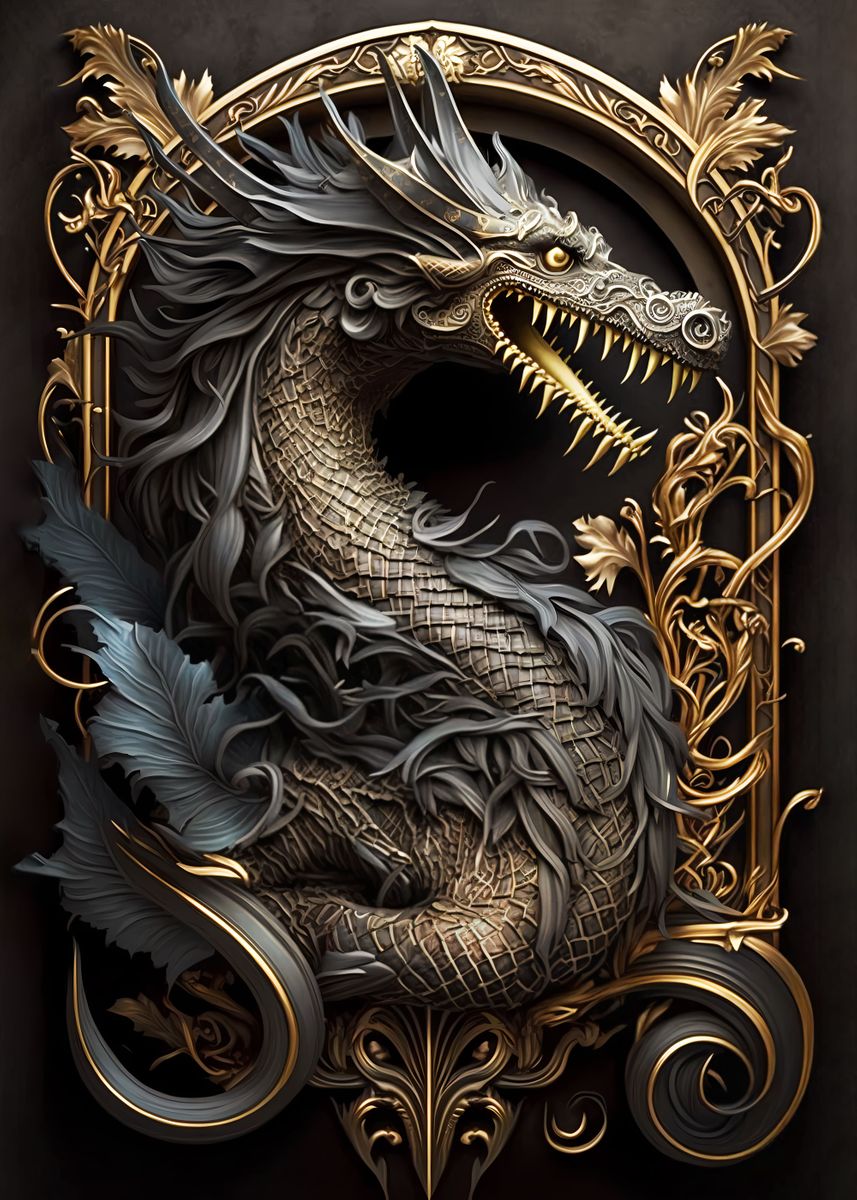 'Legendary Dragon Art Deco' Poster, picture, metal print, paint by ...