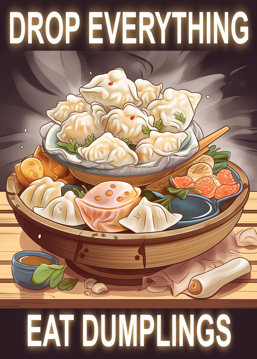 'Drop Everything Dumplings' Poster, picture, metal print, paint by ...