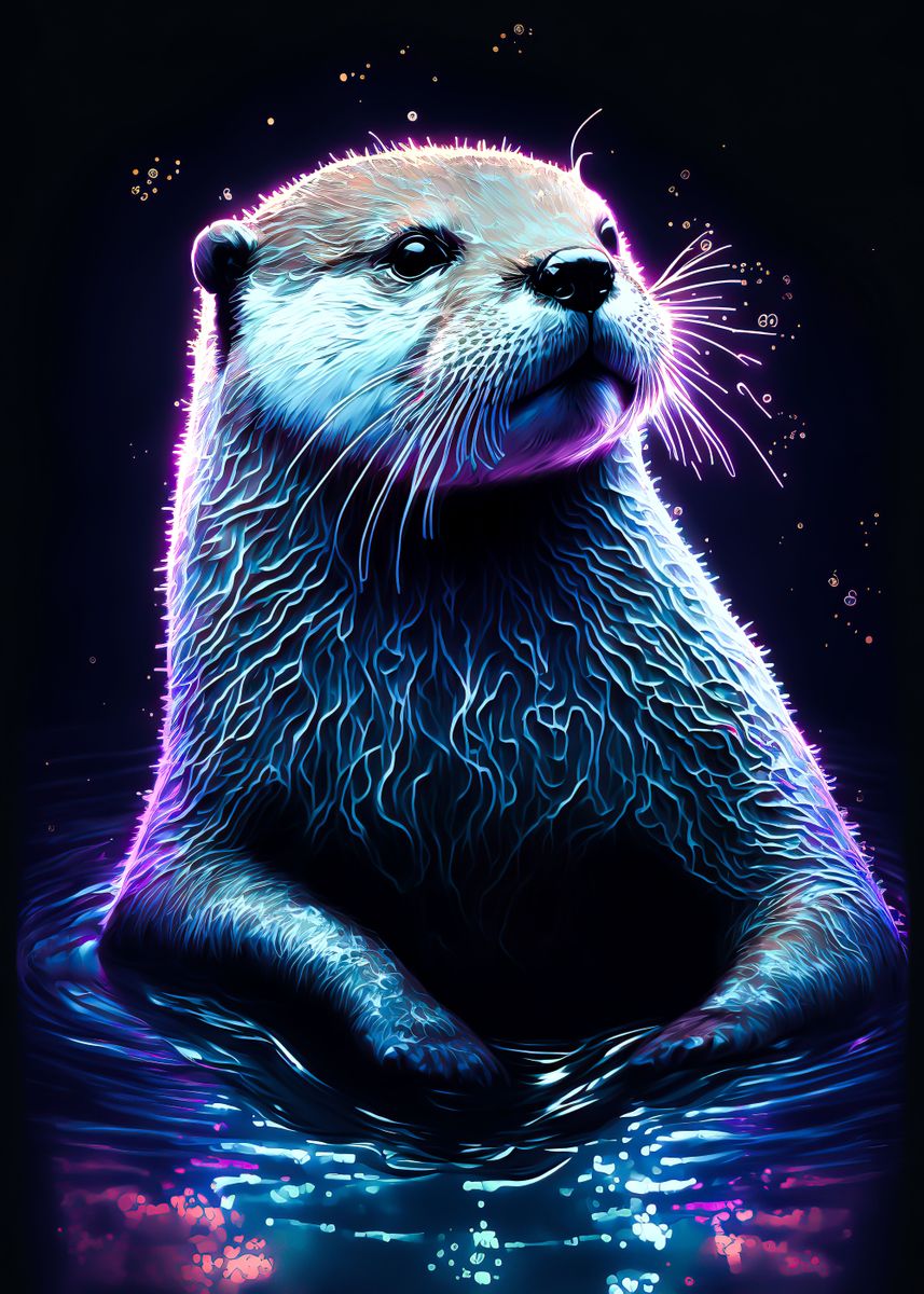 'Otter neon' Poster, picture, metal print, paint by paxtonronalda ...
