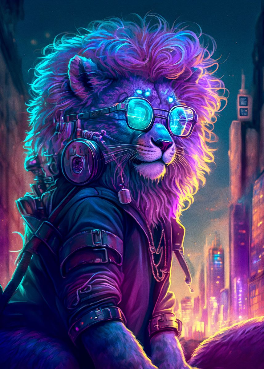 'Cyberpunk Lion Cub' Poster by Elz art | Displate