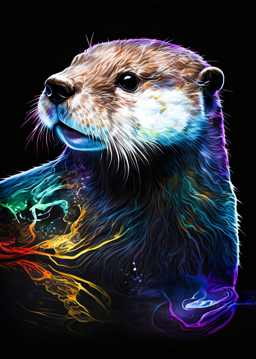 'Otter neon' Poster, picture, metal print, paint by paxtonronalda ...