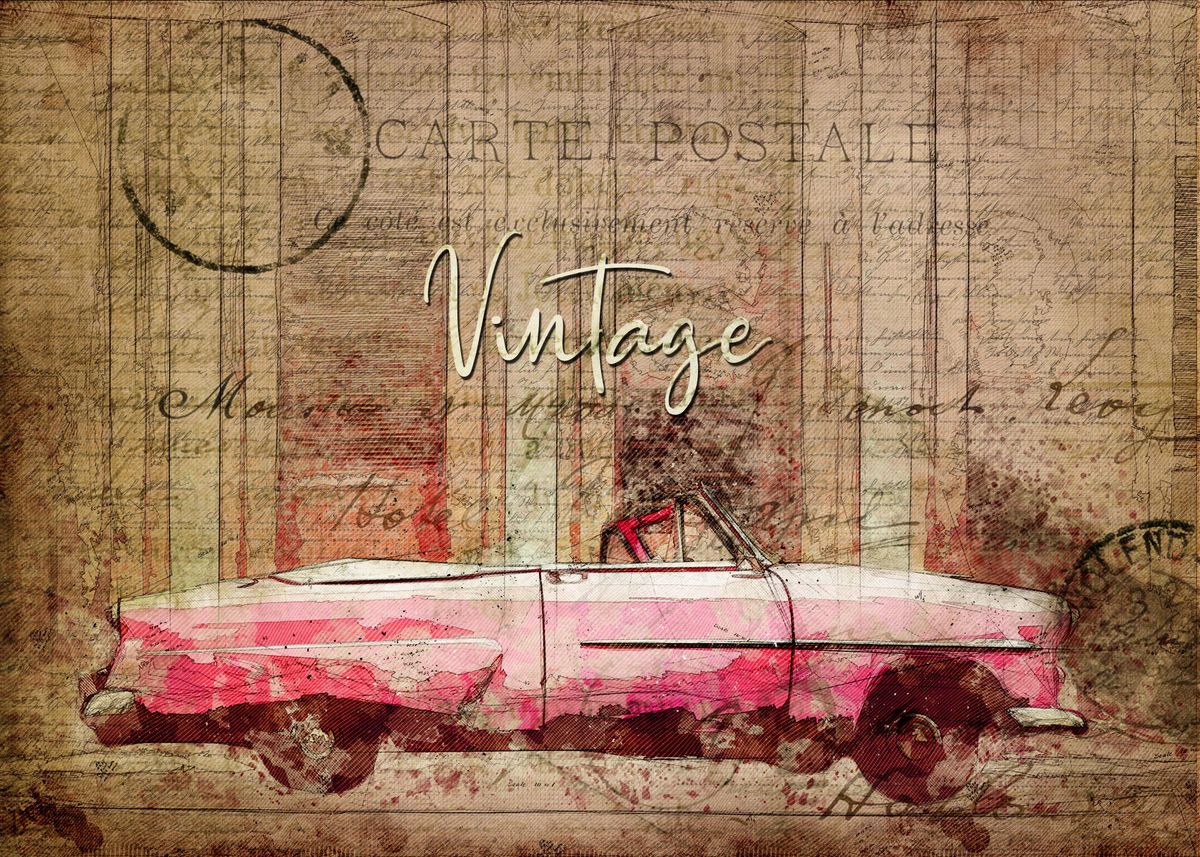 'Pink old car poster' Poster by Lembayung Senja Studio | Displate