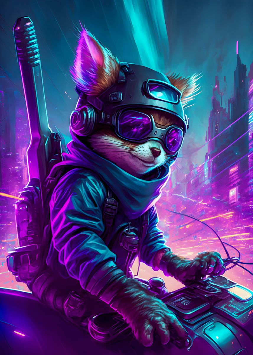 'Cute Chipmunk cyberpunk ' Poster, picture, metal print, paint by Elz ...