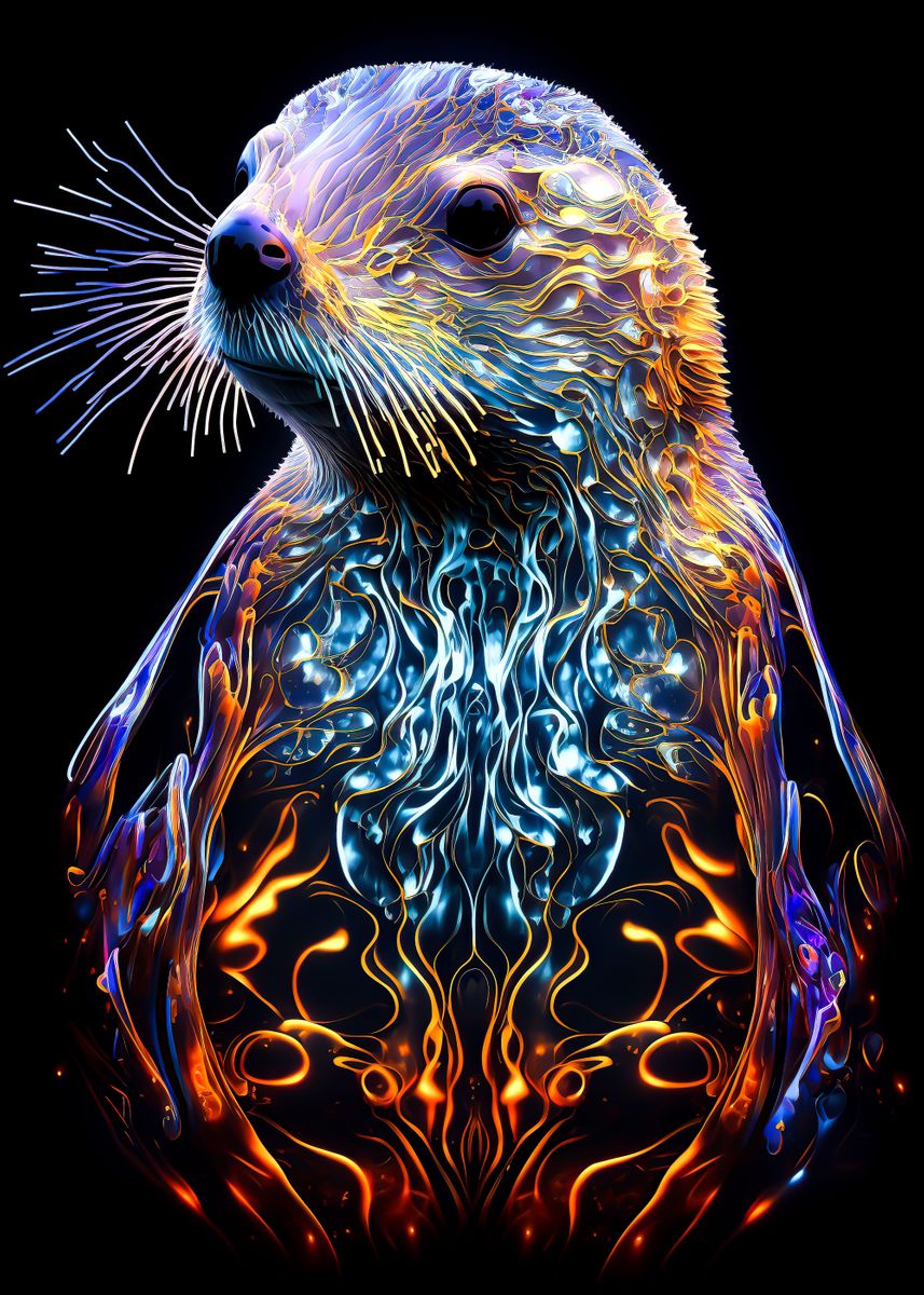 'Otter neon' Poster, picture, metal print, paint by paxtonronalda ...