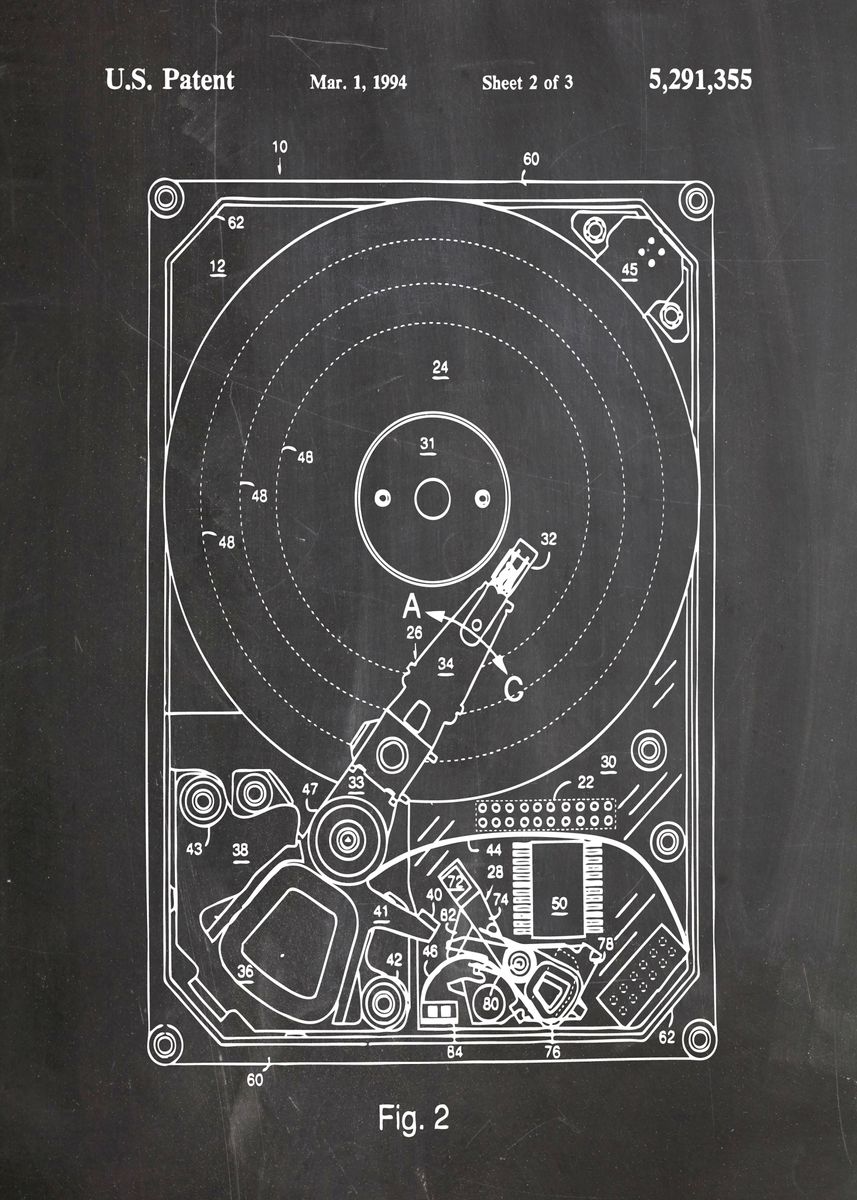 '10 inch hard disk patent' Poster, picture, metal print, paint by ...