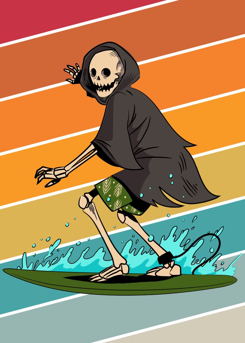 'Grim Reaper Surfing' Poster, picture, metal print, paint by NIZAM KHAN ...