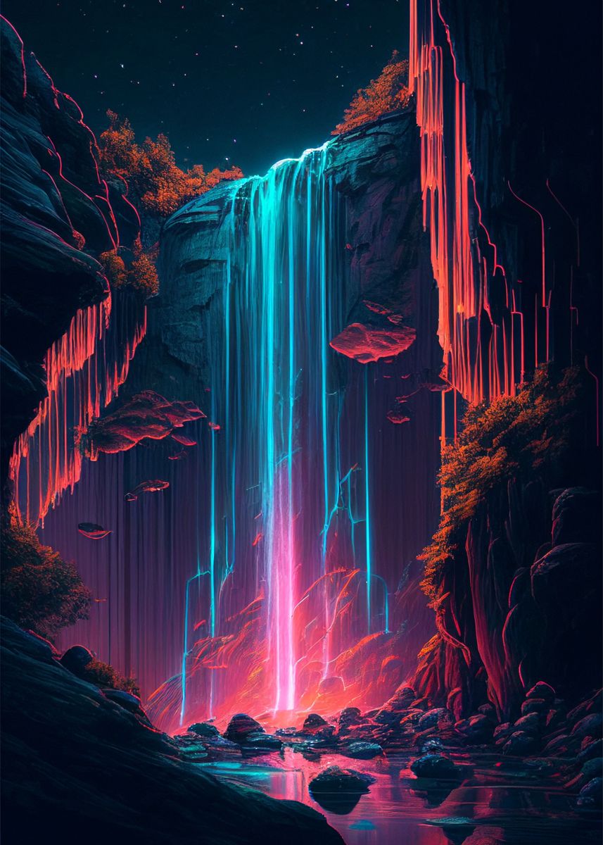 'Futuristic Waterfall' Poster, picture, metal print, paint by Creative ...