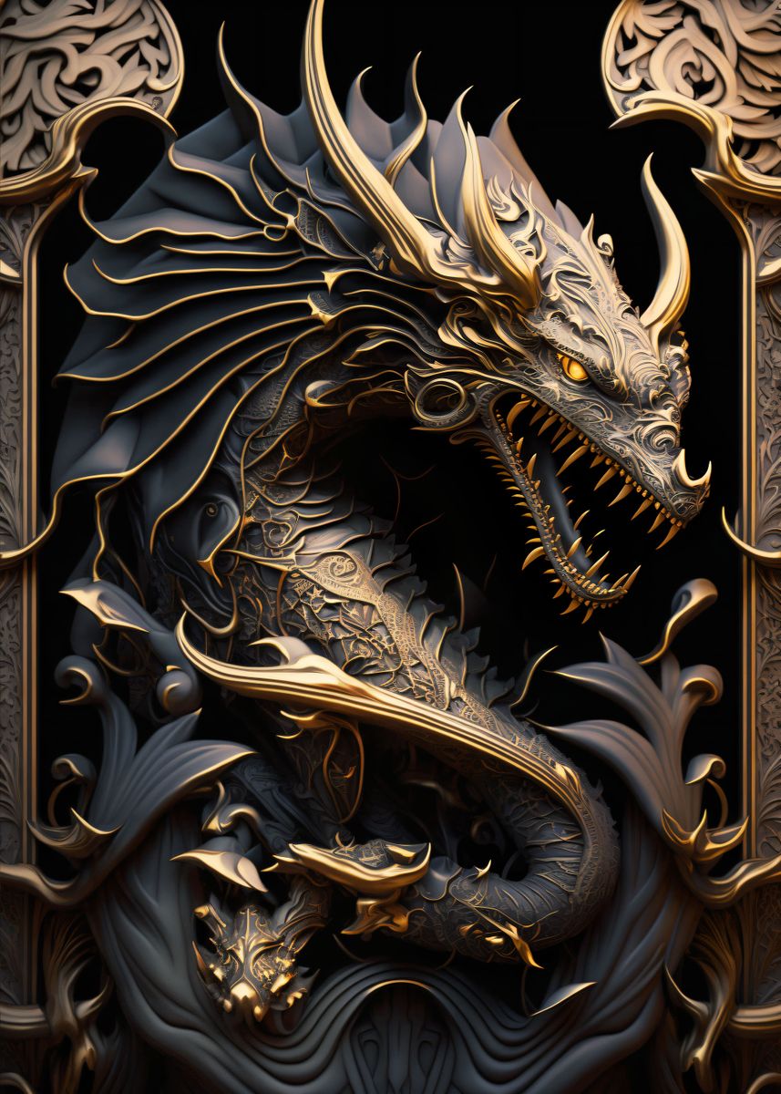 'Dragon Emperor Art Deco' Poster, picture, metal print, paint by Luong ...