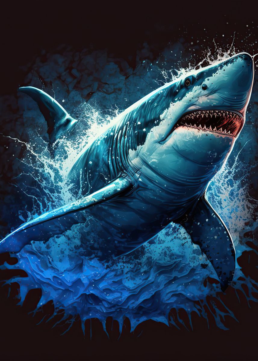 'Shark colorful' Poster, picture, metal print, paint by EPL Retro ...