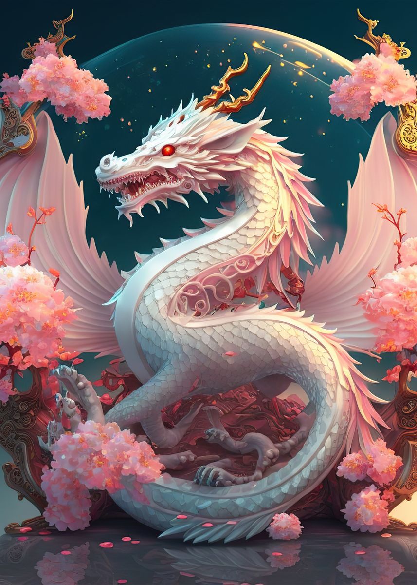 'crystal chinese dragon' Poster, picture, metal print, paint by Coral Blackwell | Displate